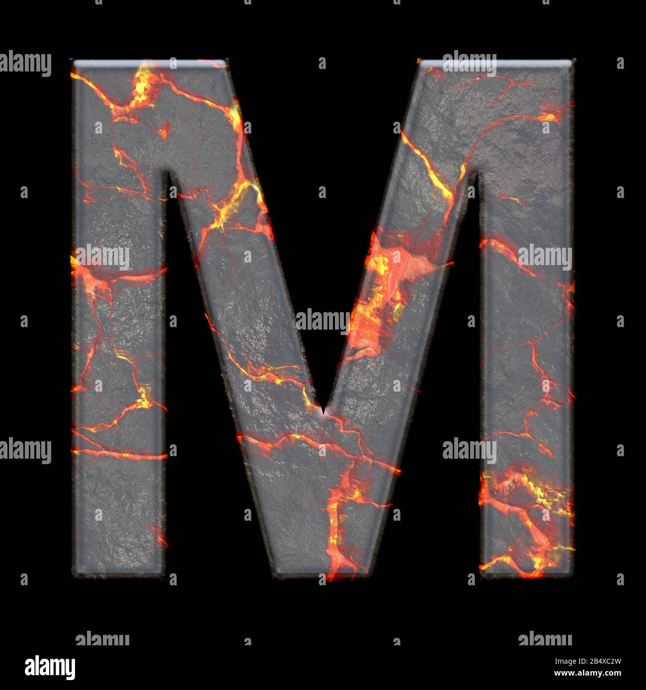 3D render of alphabet letter with volcano cracks embellishment Stock ...