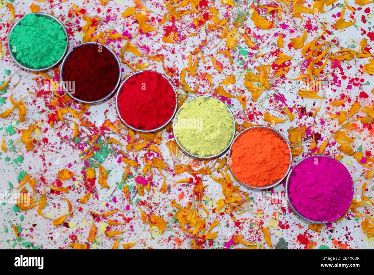 colorful traditional holi powder in bowls, Organic Gulal colors for ...