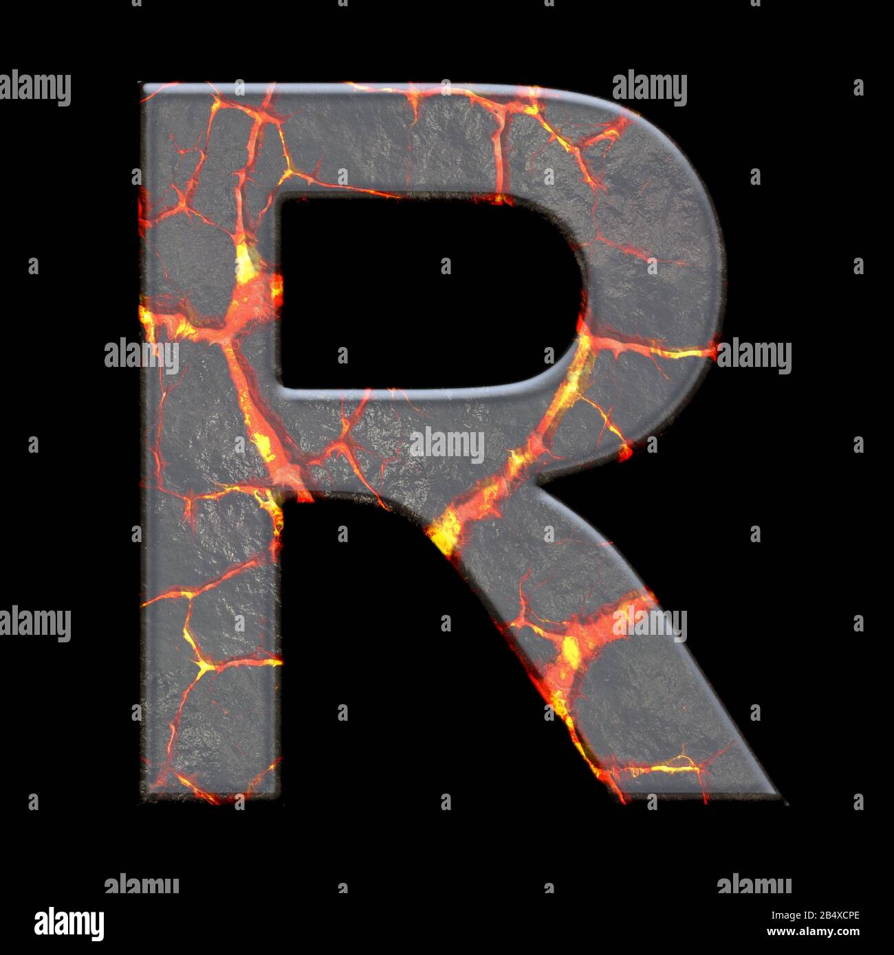 3D render of alphabet letter with volcano cracks embellishment Stock ...