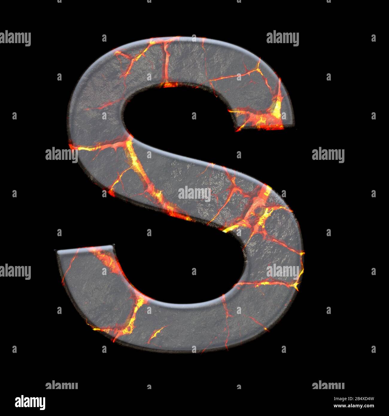 3D render of alphabet letter with volcano cracks embellishment Stock ...