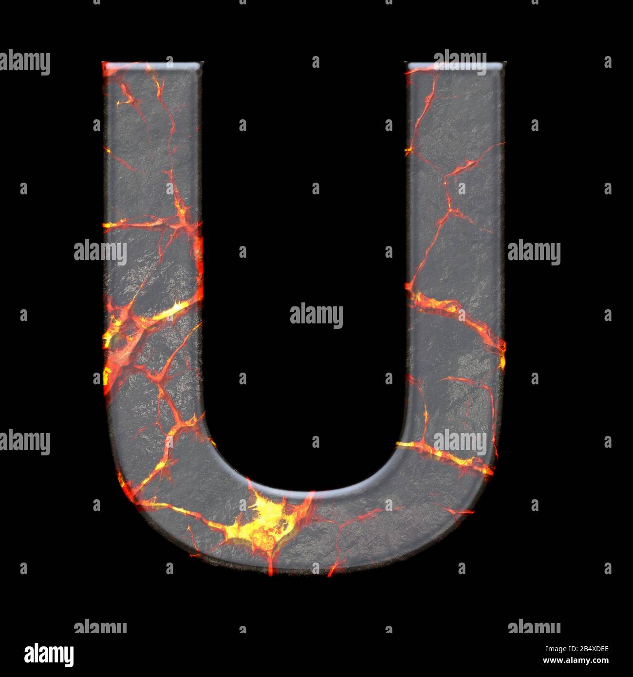 3D render of alphabet letter with volcano cracks embellishment Stock ...