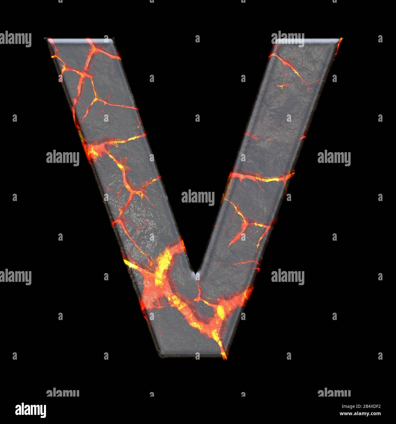 3D render of alphabet letter with volcano cracks embellishment Stock ...