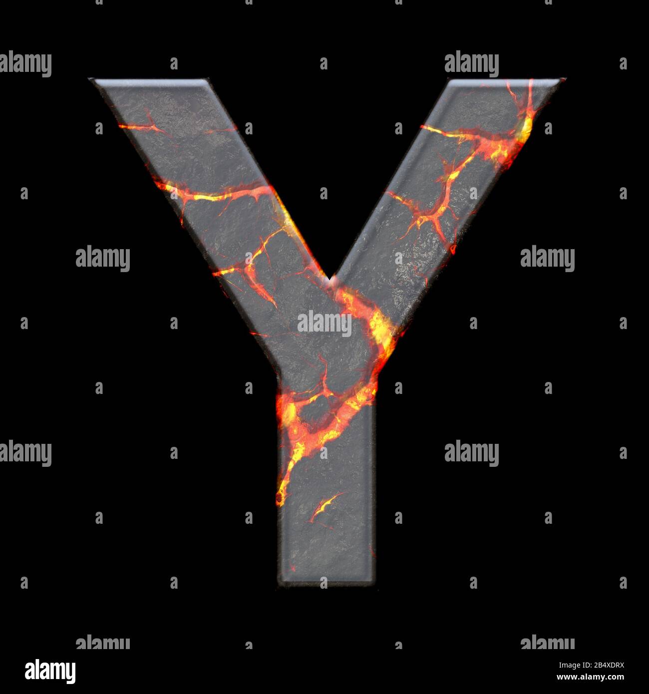 3D render of alphabet letter with volcano cracks embellishment Stock ...