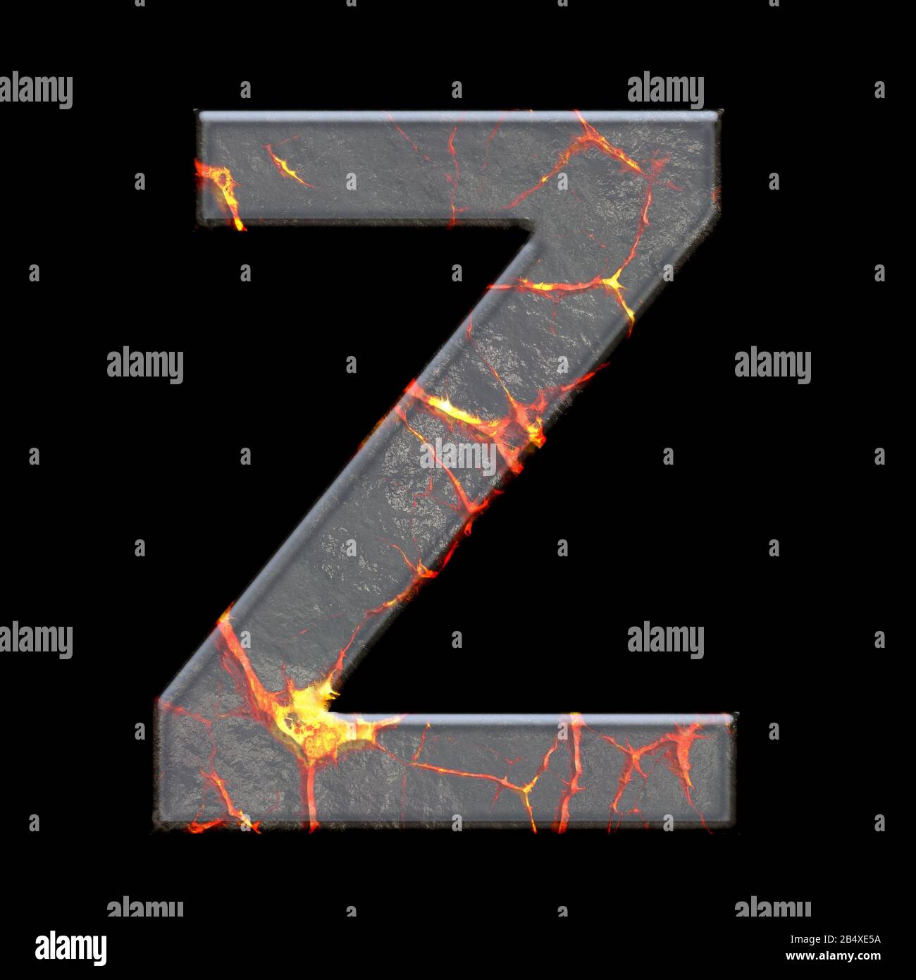 3D render of alphabet letter with volcano cracks embellishment Stock ...