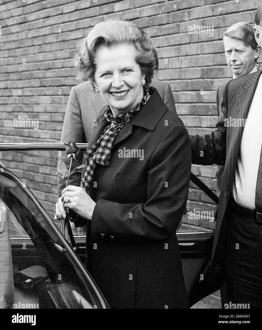 Prime Minister Margaret Thatcher arriving at London's Heathrow Airport ...