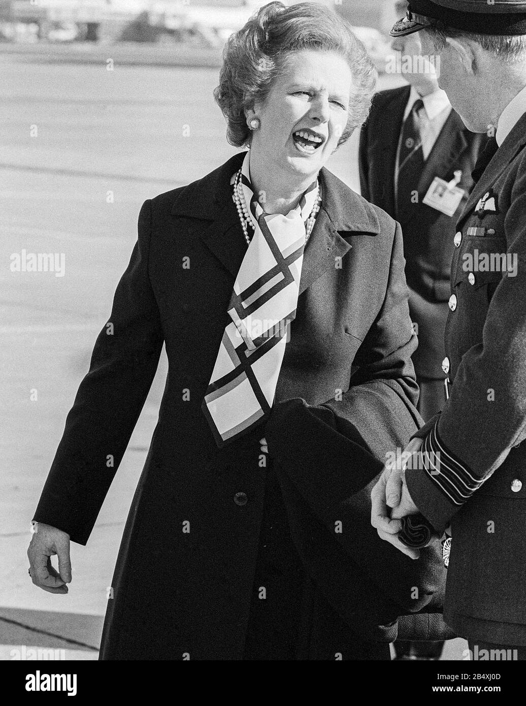 Prime Minister Margaret Thatcher arriving at London's Heathrow Airport ...