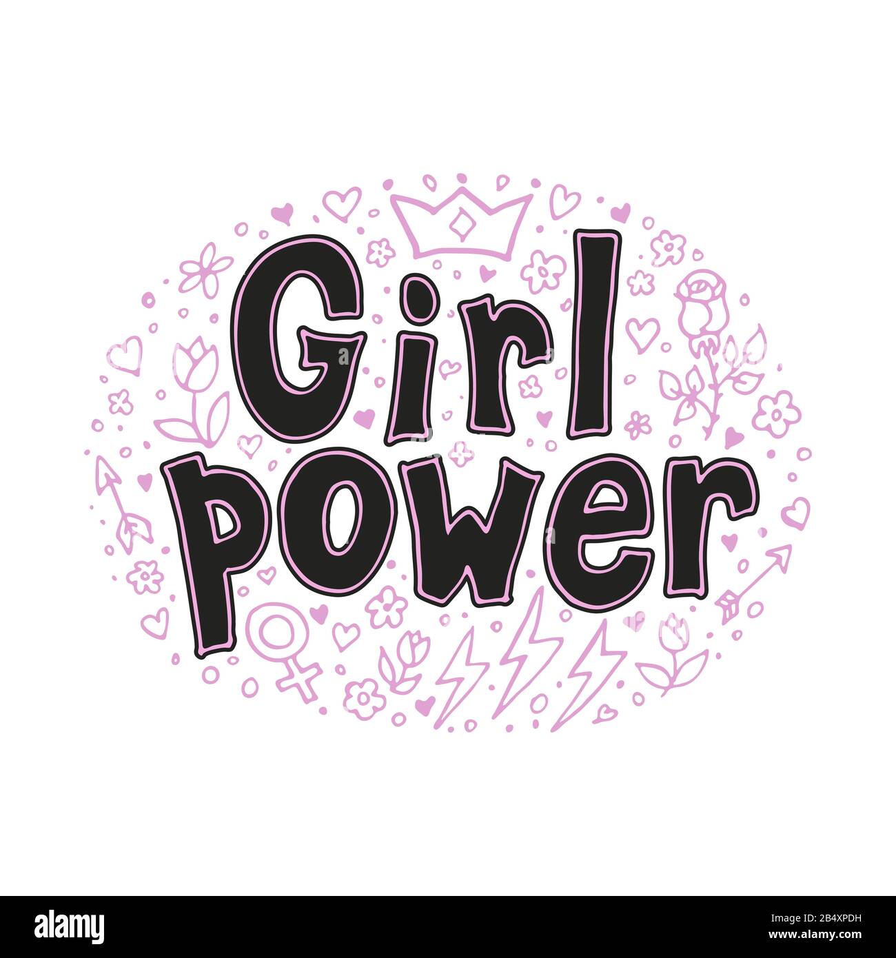 Girl power quote, hand drawn lettering. Womens rights slogan. Female, feminism symbols. Vector ...