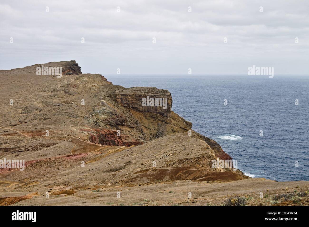 Panoramic view of an arid cliff landscape with trekking pathways in the ...