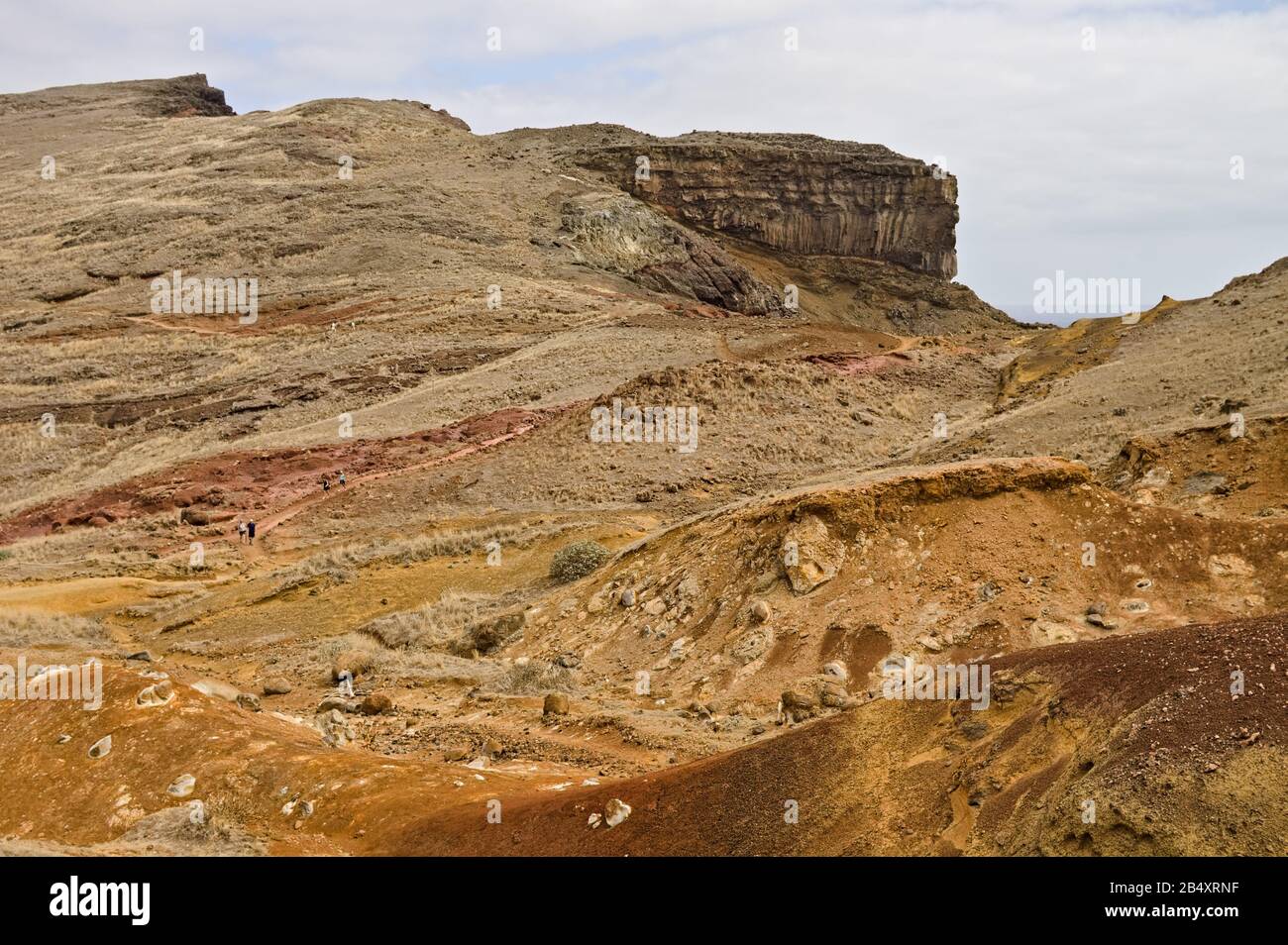 Panoramic view of an arid cliff landscape with trekking pathways in the ...