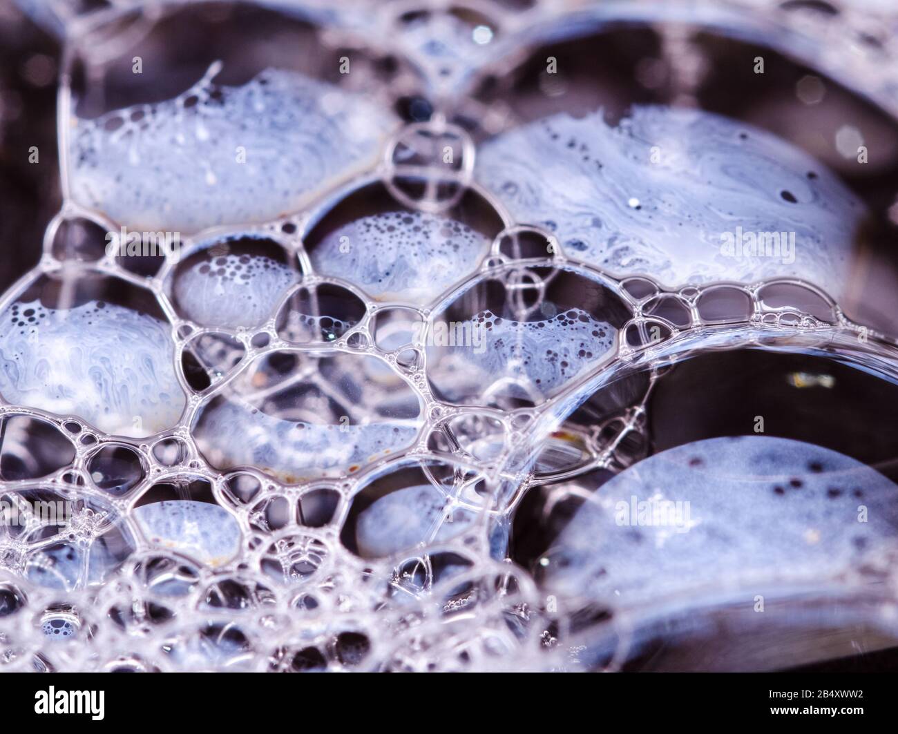Macro of colorful soap bubble with abstract patterns and shapes ...