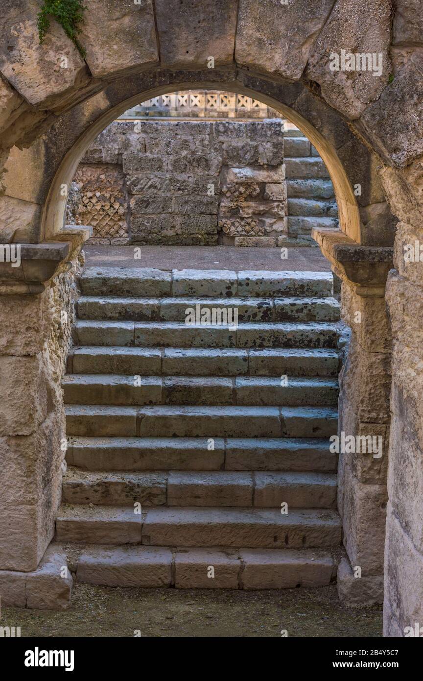 Arch Above Steps in Ancient Roman Amphitheater in Lecce, Italy Stock ...