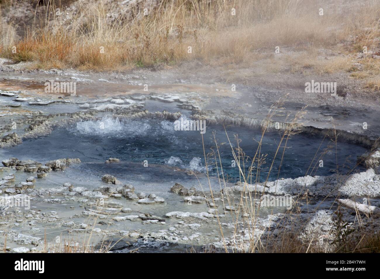 Hot springs in Yellowstone National Park with boiling water and steam ...