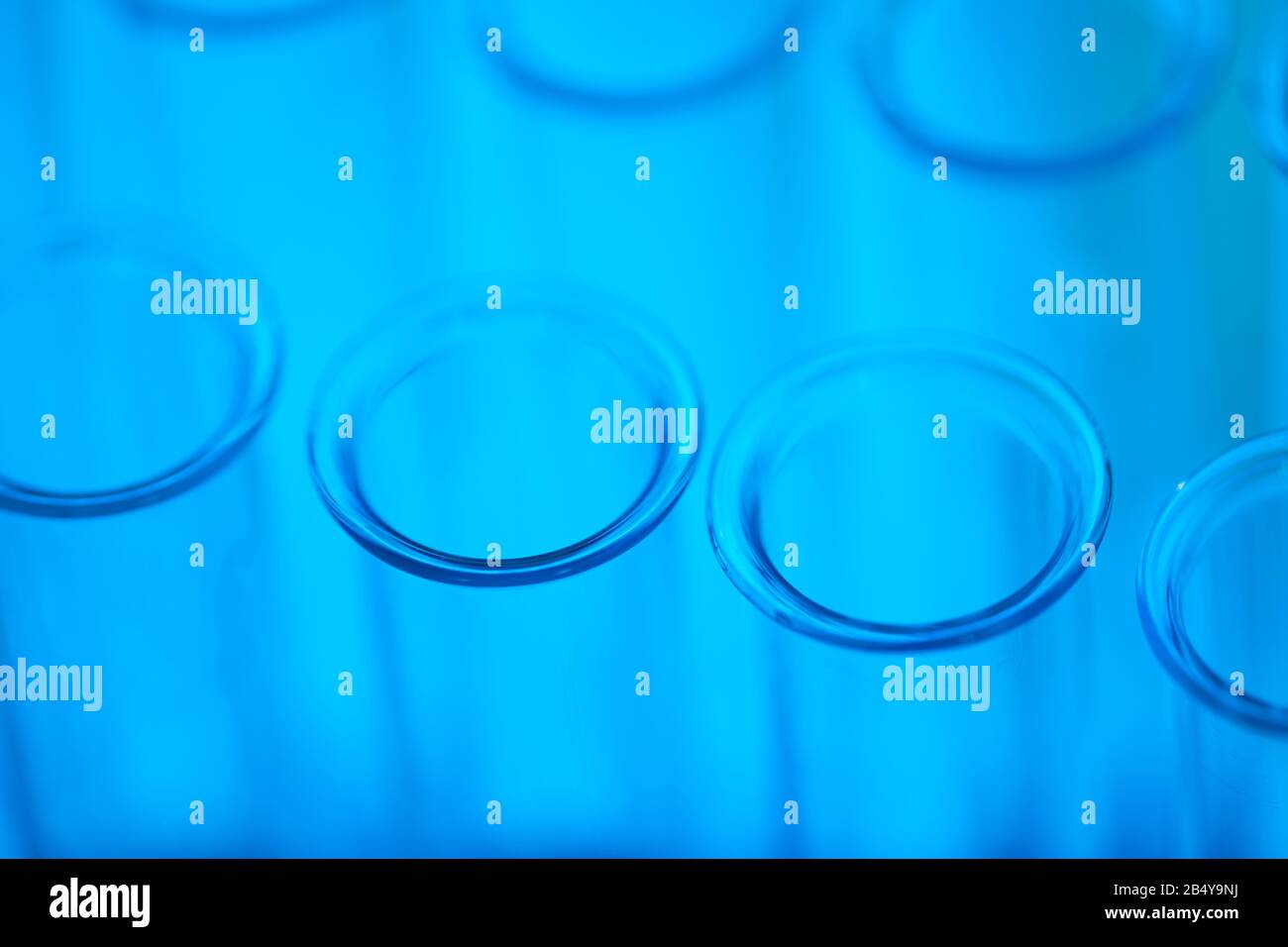 Horizontal high angle close up shot of empty transparent glass test ...
