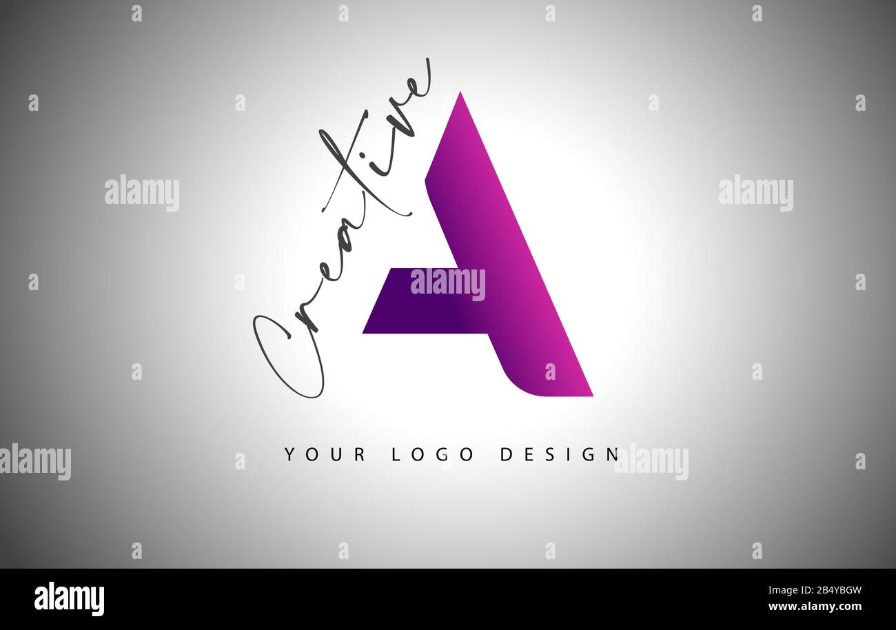 Creative Letter A Logo With Purple Gradient and Creative Letter Cut ...