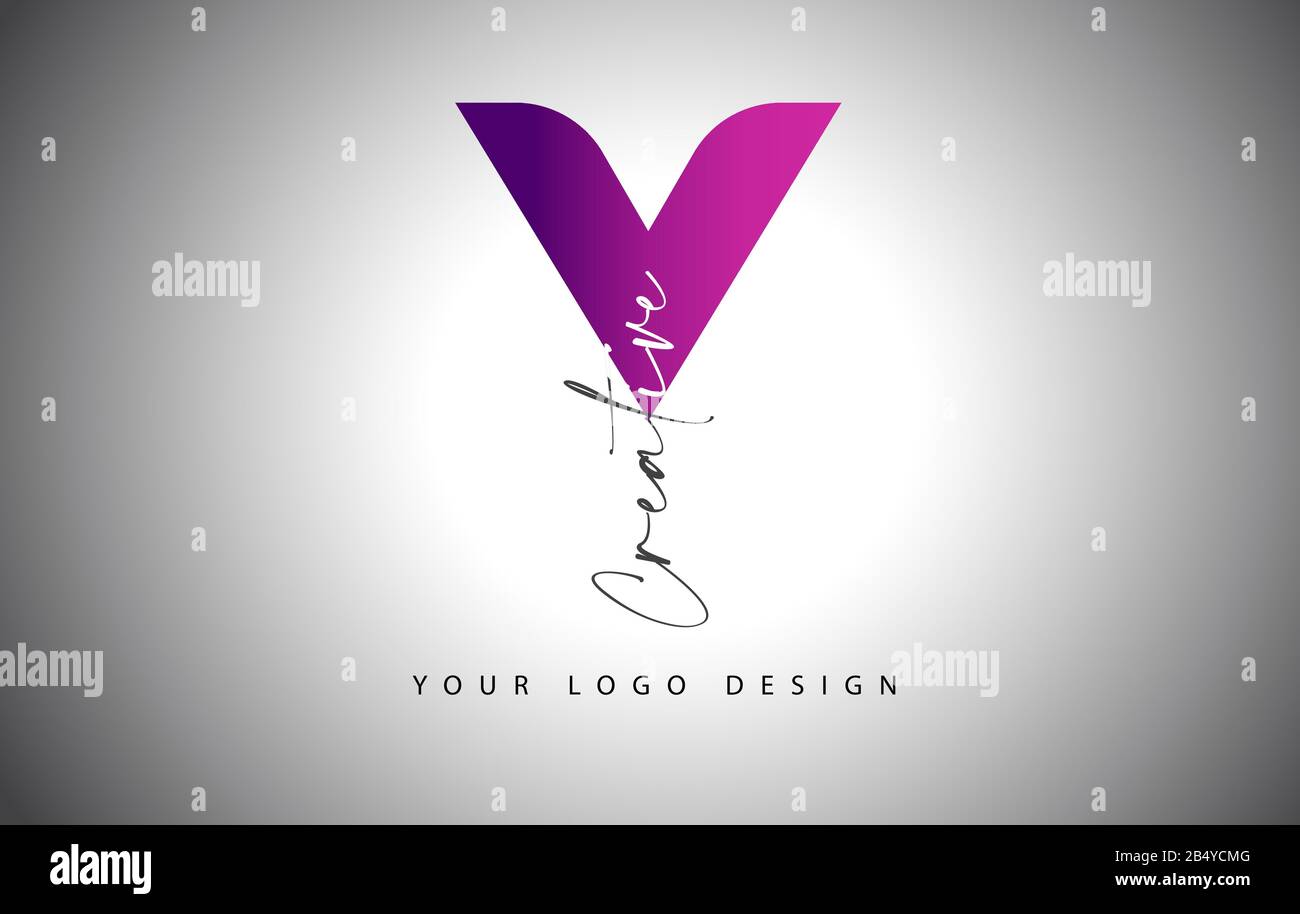 Creative Letter V Logo With Purple Gradient and Creative Letter Cut ...