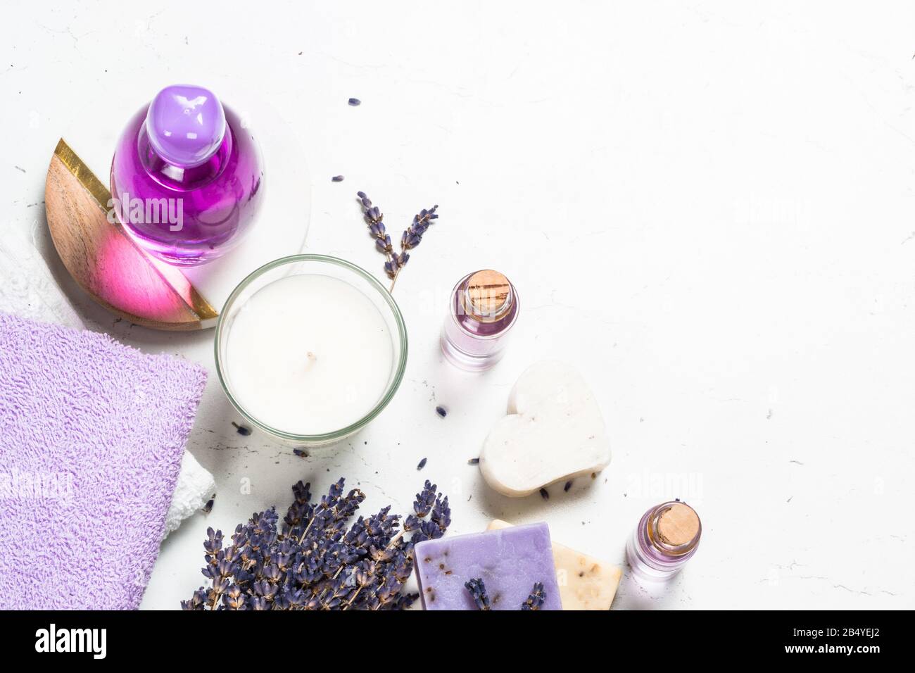 Lavender cosmetics on white background Stock Photo - Alamy