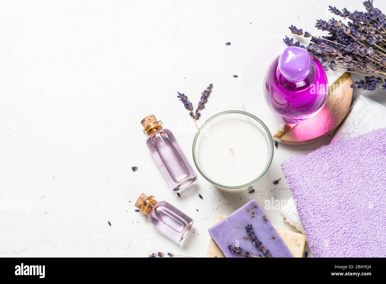 Lavender cosmetics on white background Stock Photo - Alamy
