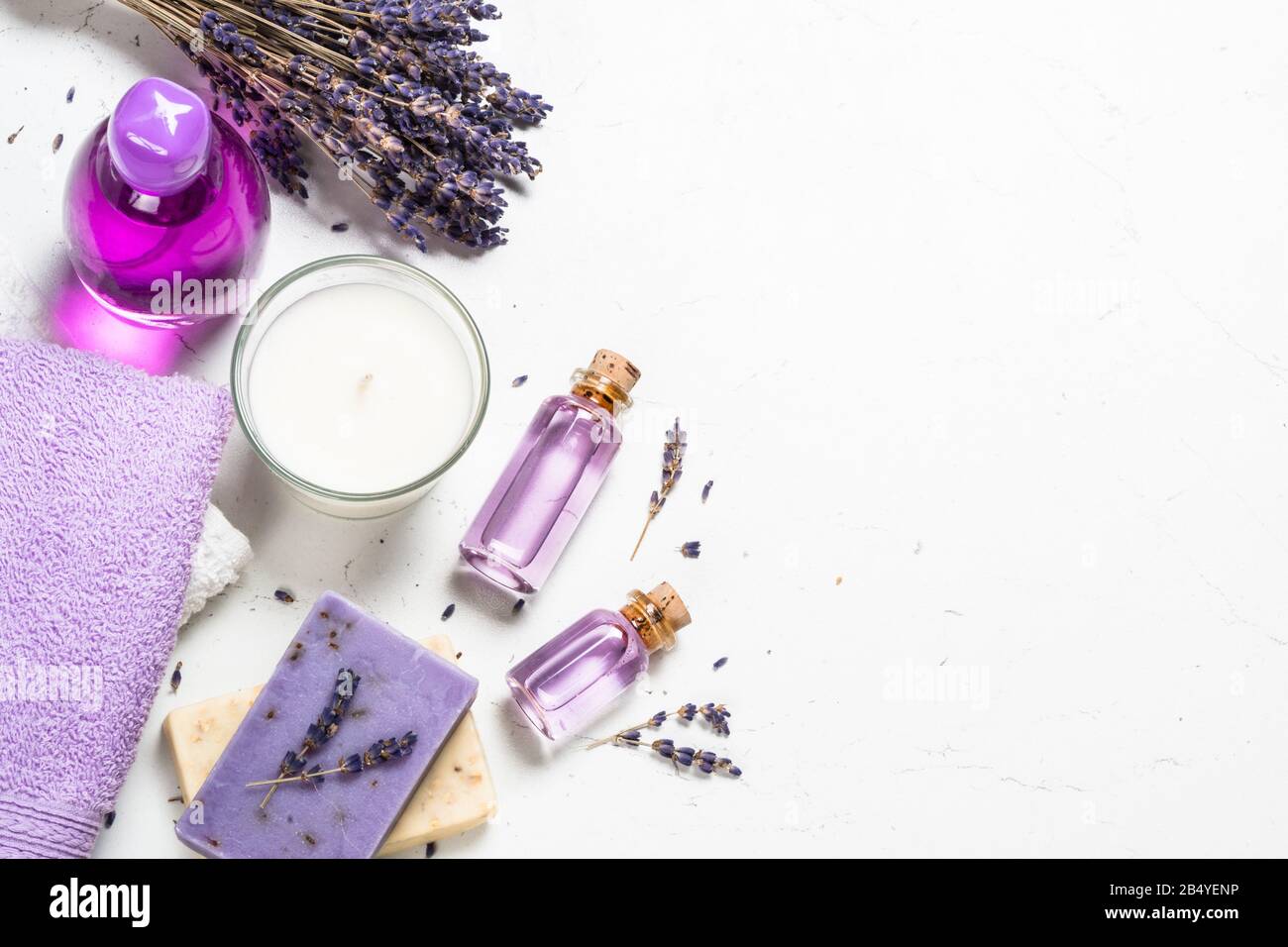 Lavender cosmetics on white background Stock Photo - Alamy