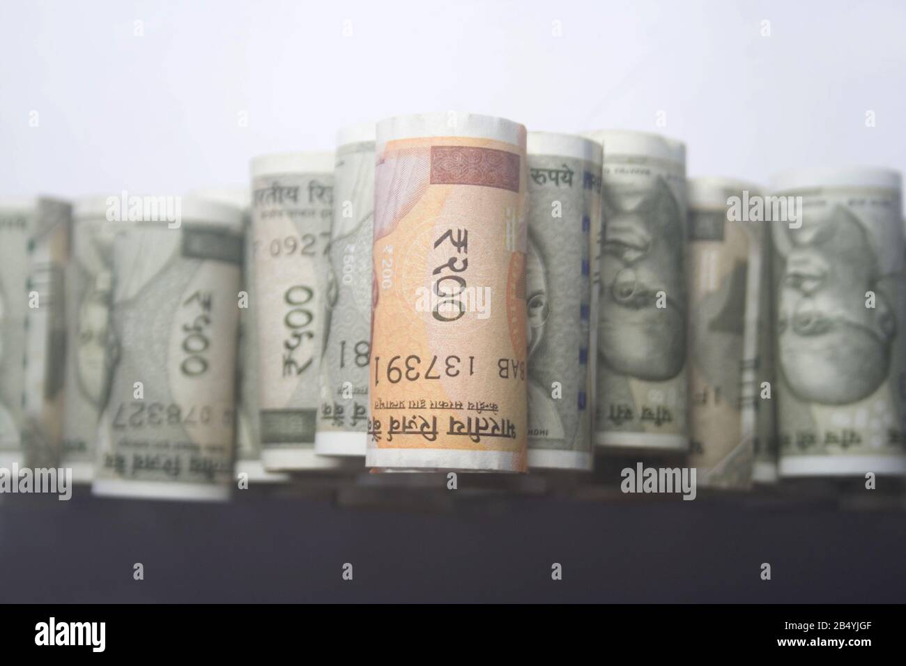 Indian new 200 and 500 Rs Currency Note.rolling and band rupees Stock ...