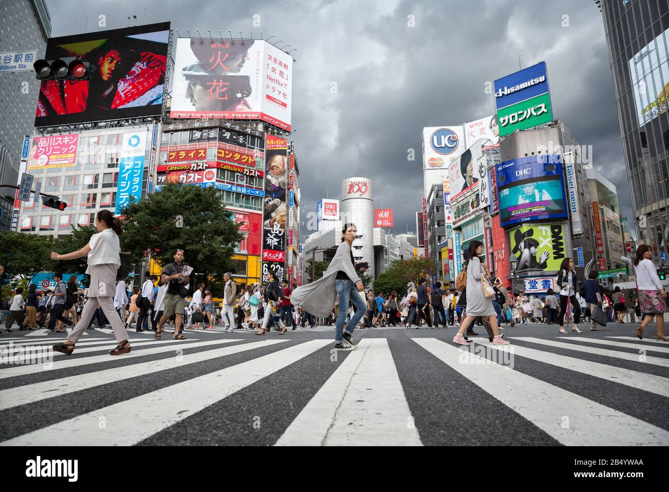 Tokyo, Japan; June 12 2016: Tokyo shibuya crossing crowded with people ...