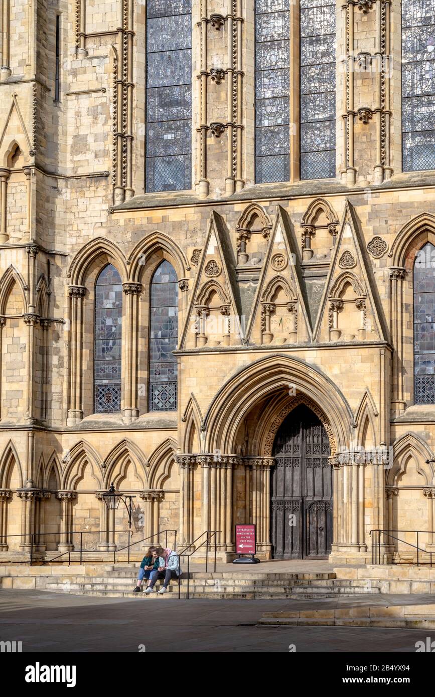 A close-up image of the famous medieval York Minster with shadows ...