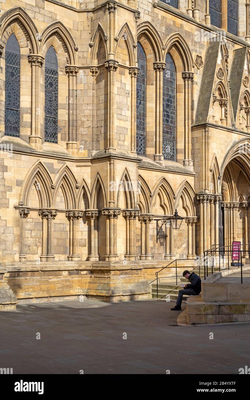 A close-up image of the famous medieval York Minster with shadows ...