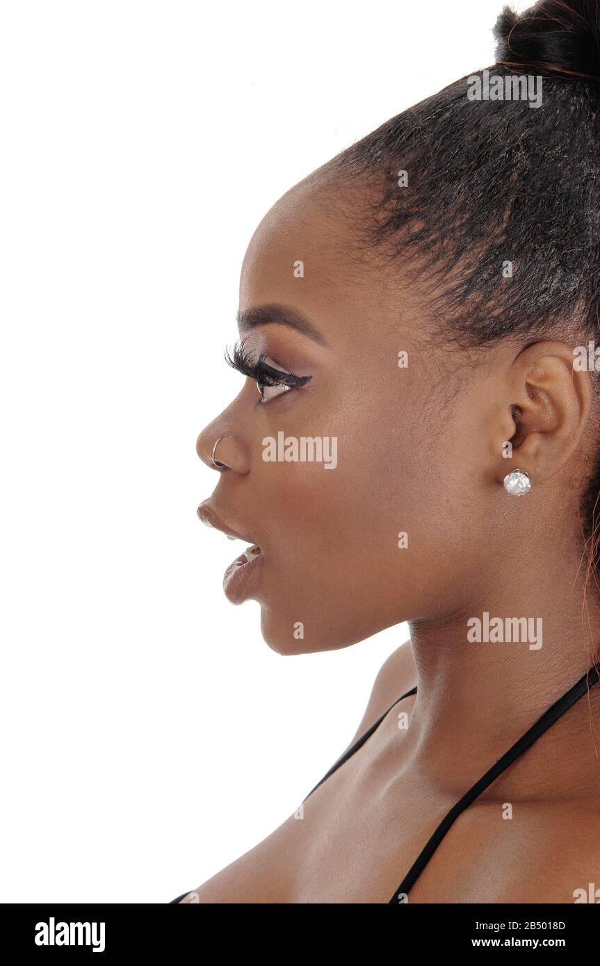 A close up portrait in profile of a gorgeous African American woman ...