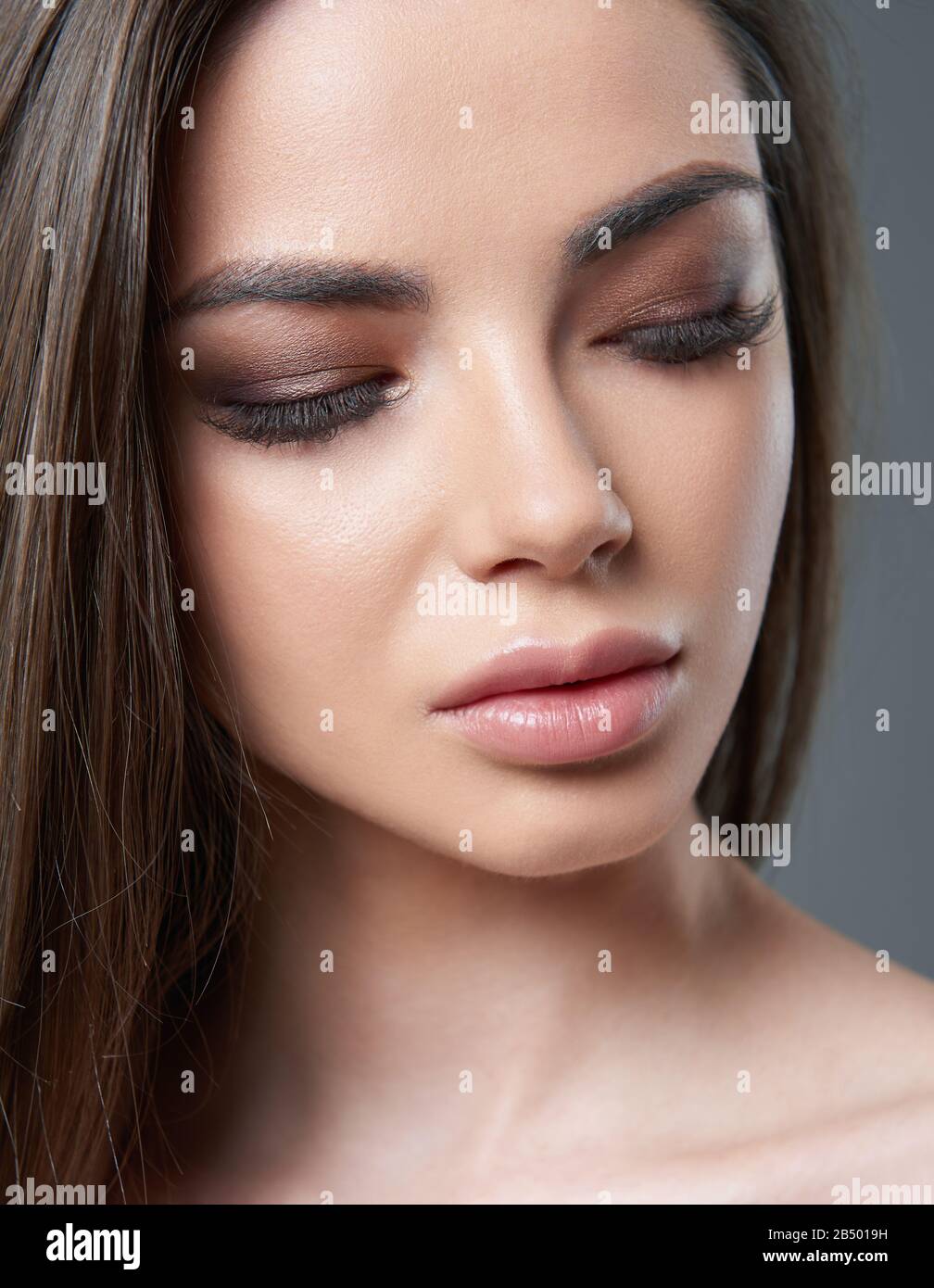 Close-up portrait of the beautiful young girl with closed eyes Stock ...