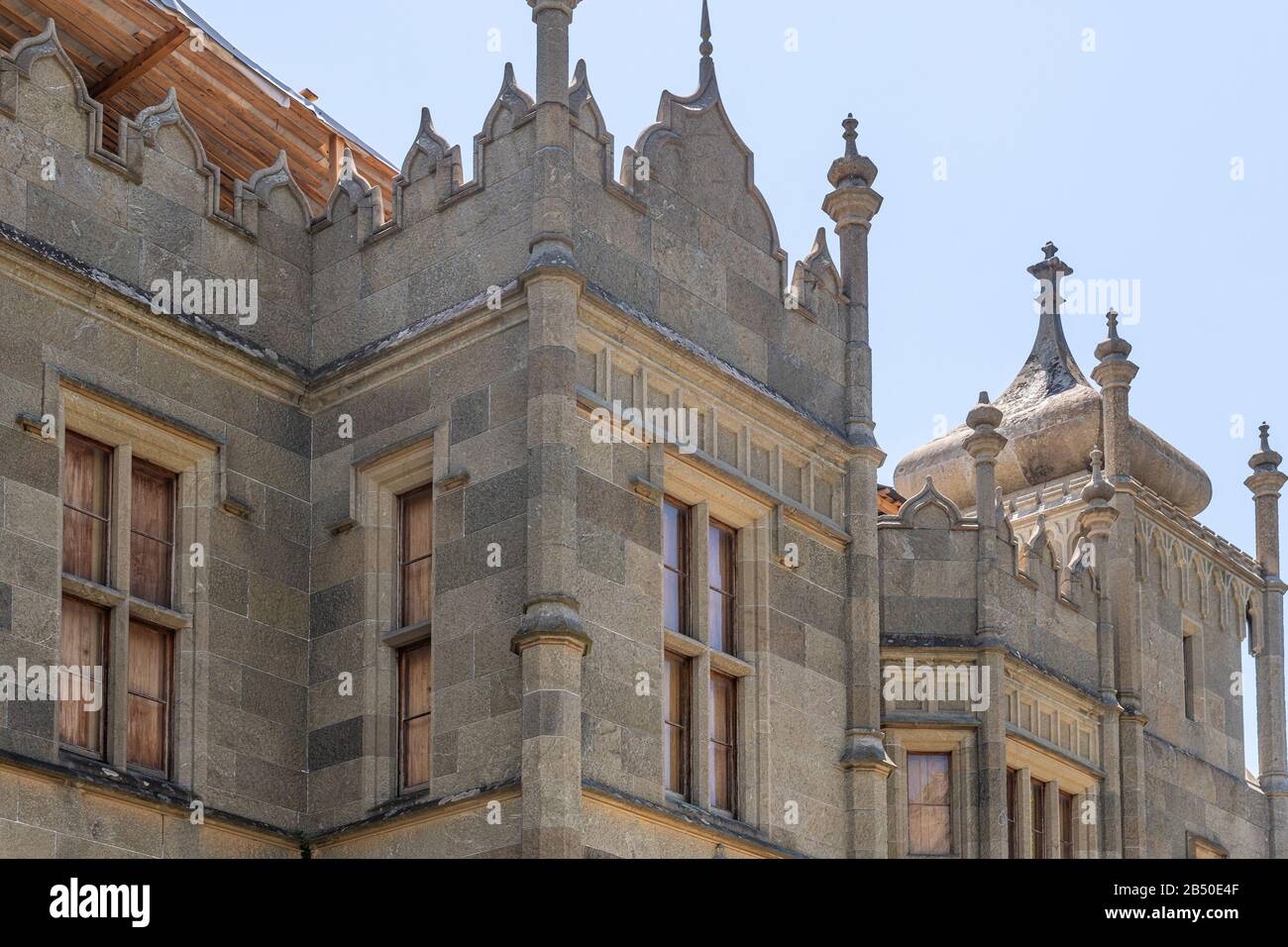Alupka, Crimea - July 10. 2019. Fragment of facade of Vorontsov Palace ...