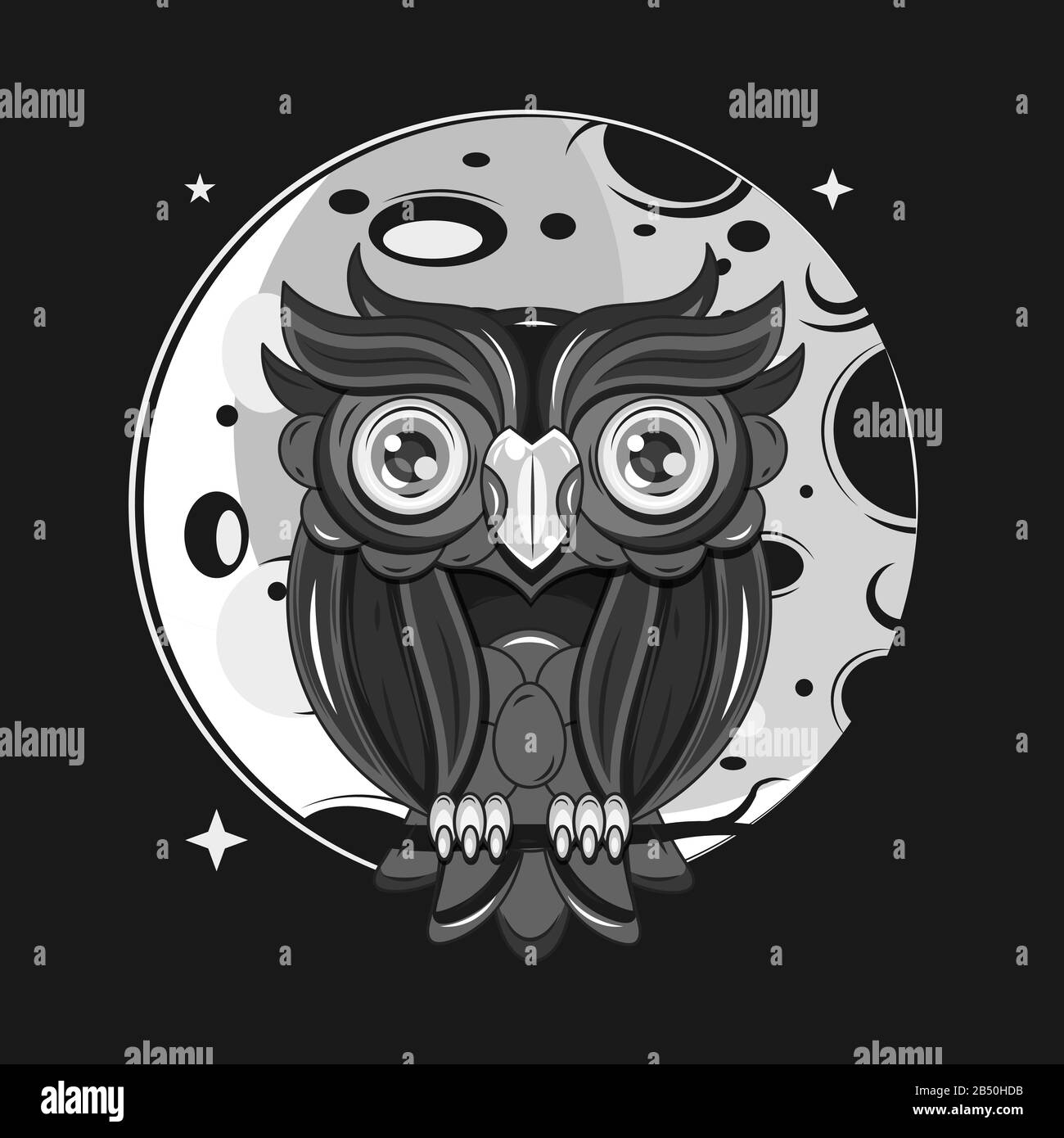 Owl Sits On A Tree Branch At Night Under The Moon Stock Vector Image ...