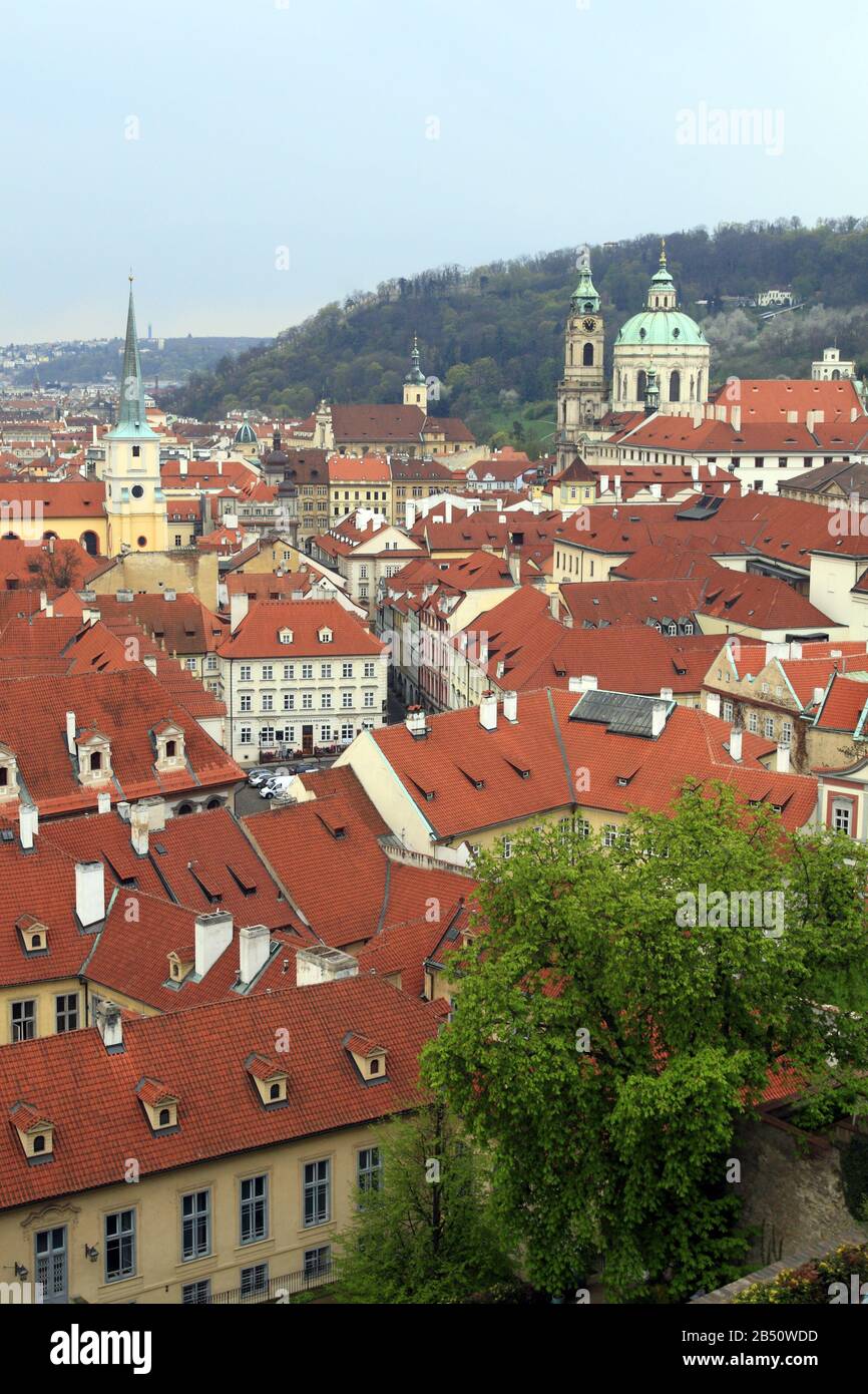 Aerial view from Petrin Hill of Prague City, Bohemia, Czech republic ...