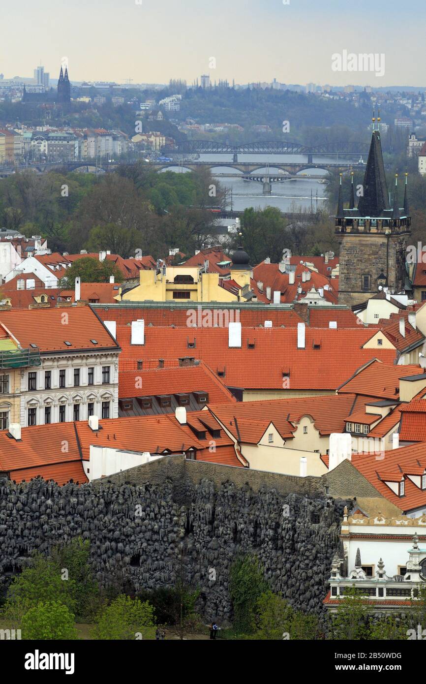Aerial view from Petrin Hill of Prague City, Bohemia, Czech republic ...
