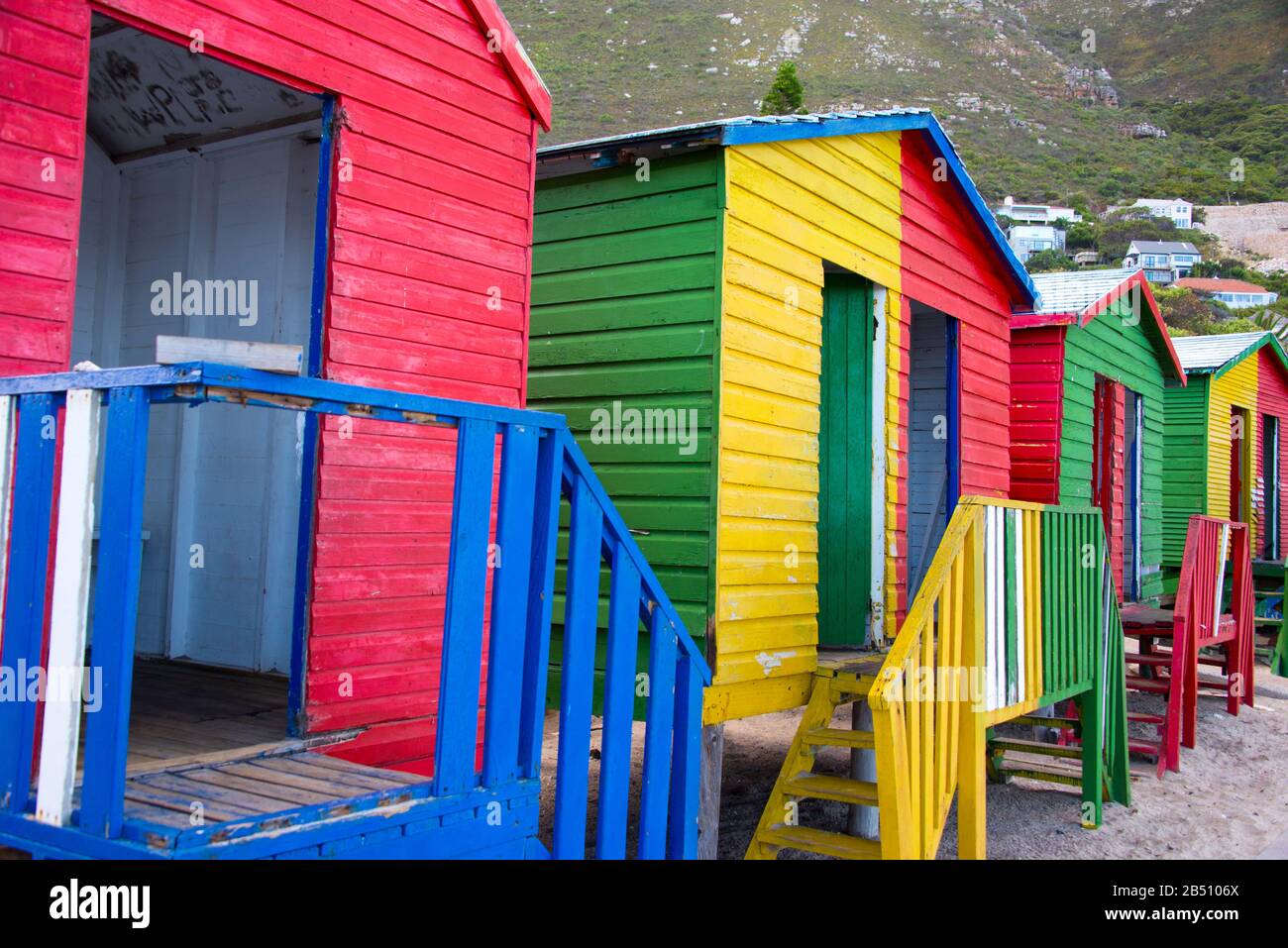 colorful changing huts at st james beach near cape town, south africa ...