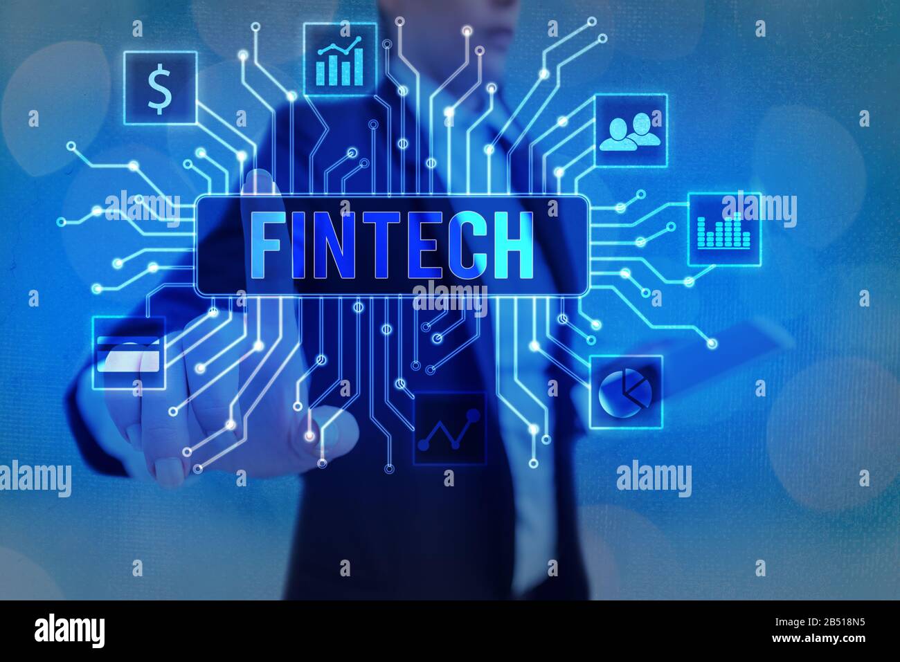 Writing note showing Fintech. Business concept for Financial technology ...