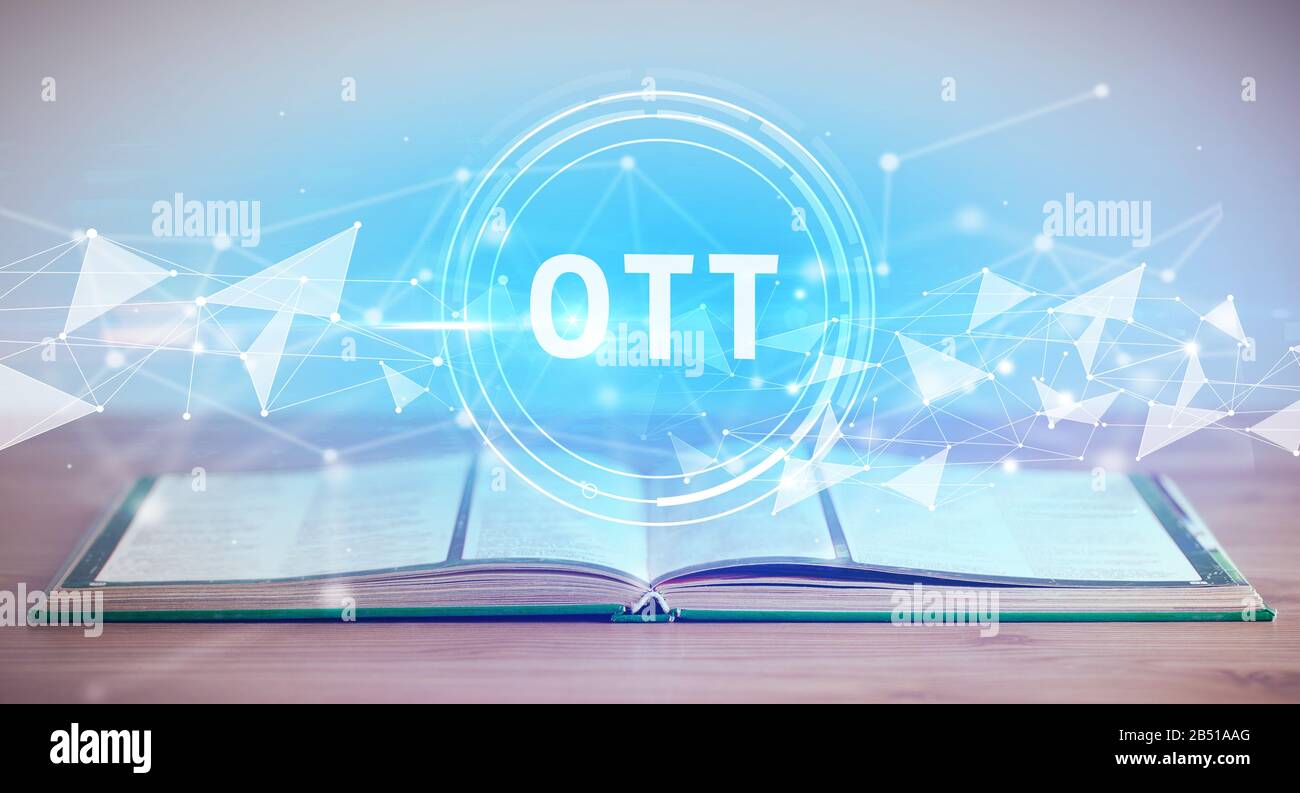 Open book with OTT abbreviation, modern technology concept Stock Photo ...