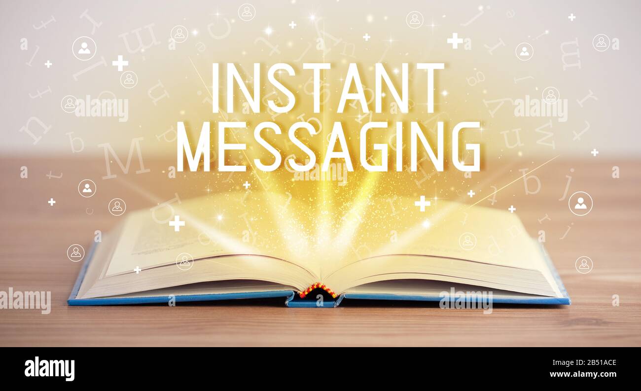 Open book with INSTANT MESSAGING inscription, social media concept ...