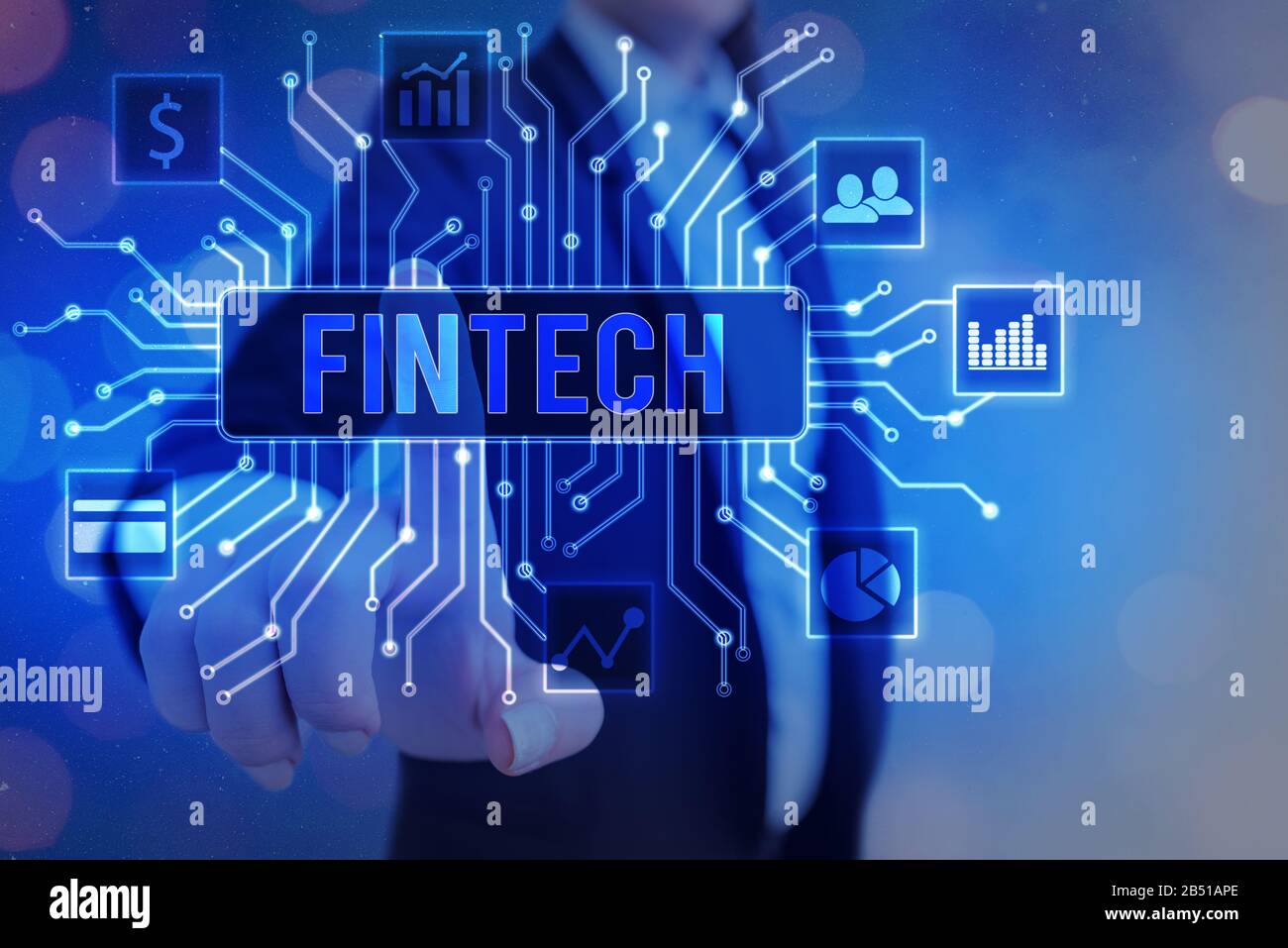 Writing note showing Fintech. Business concept for Financial technology ...