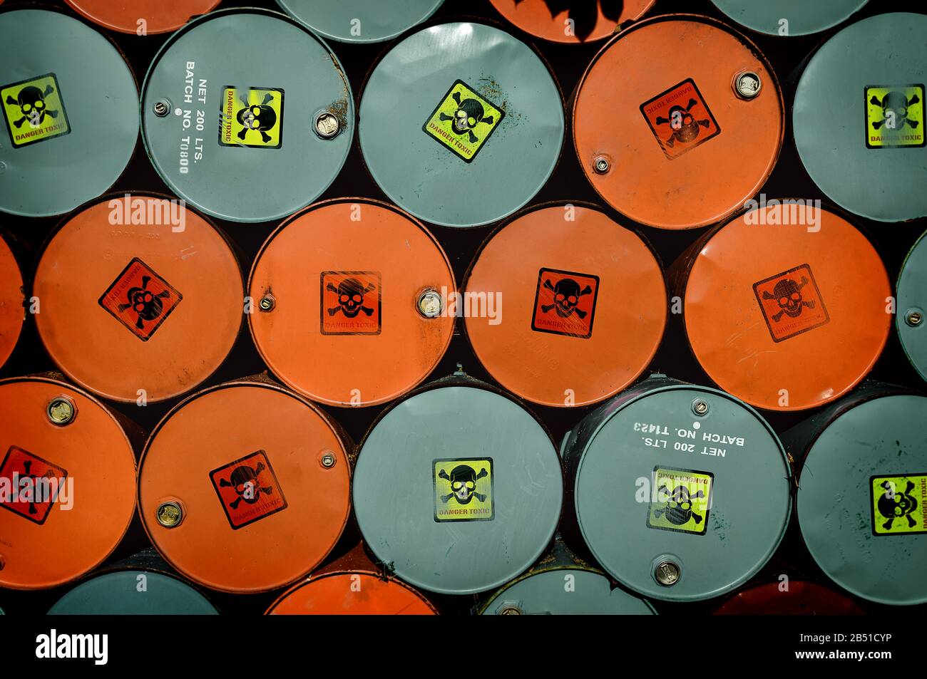 Danger toxic chemical used tanks arranging group with outdoor low ...