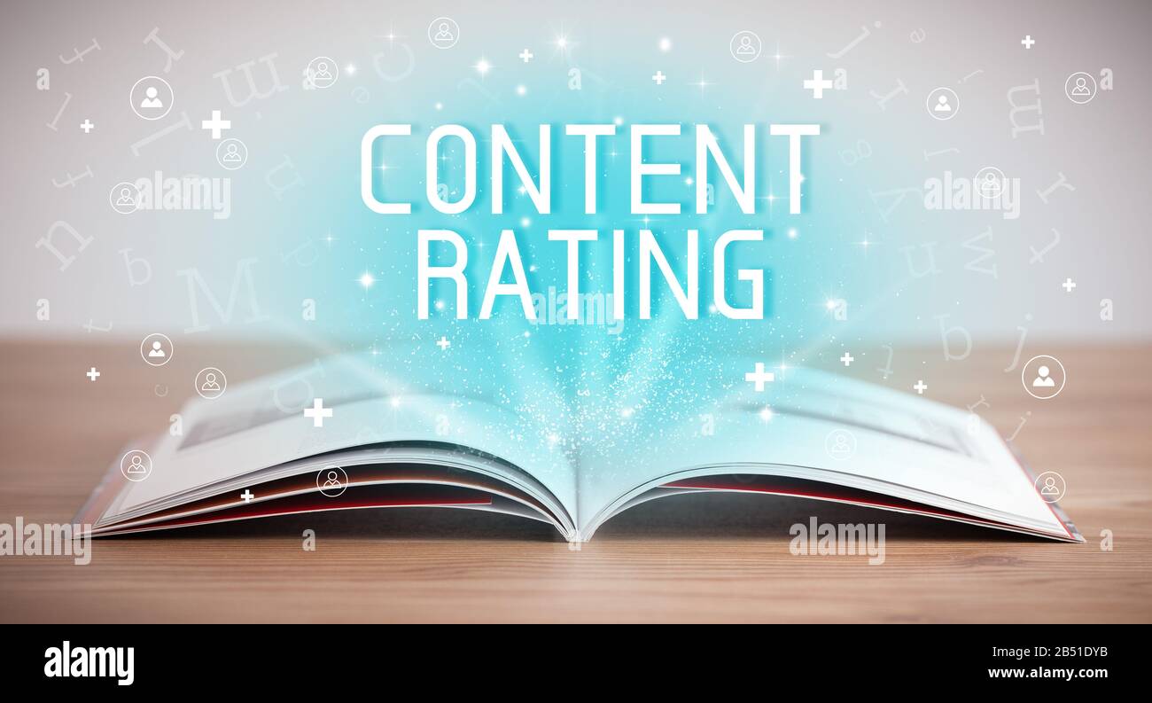 Open book with CONTENT RATING inscription, social media concept Stock ...