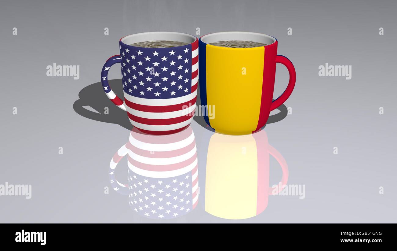 UNITED STATES OF AMERICA AND CHAD relationship shown by national flags ...