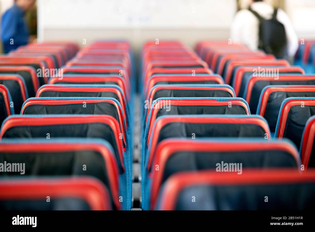 Aircraft interior. The passenger cabin of modern passenger airplane ...