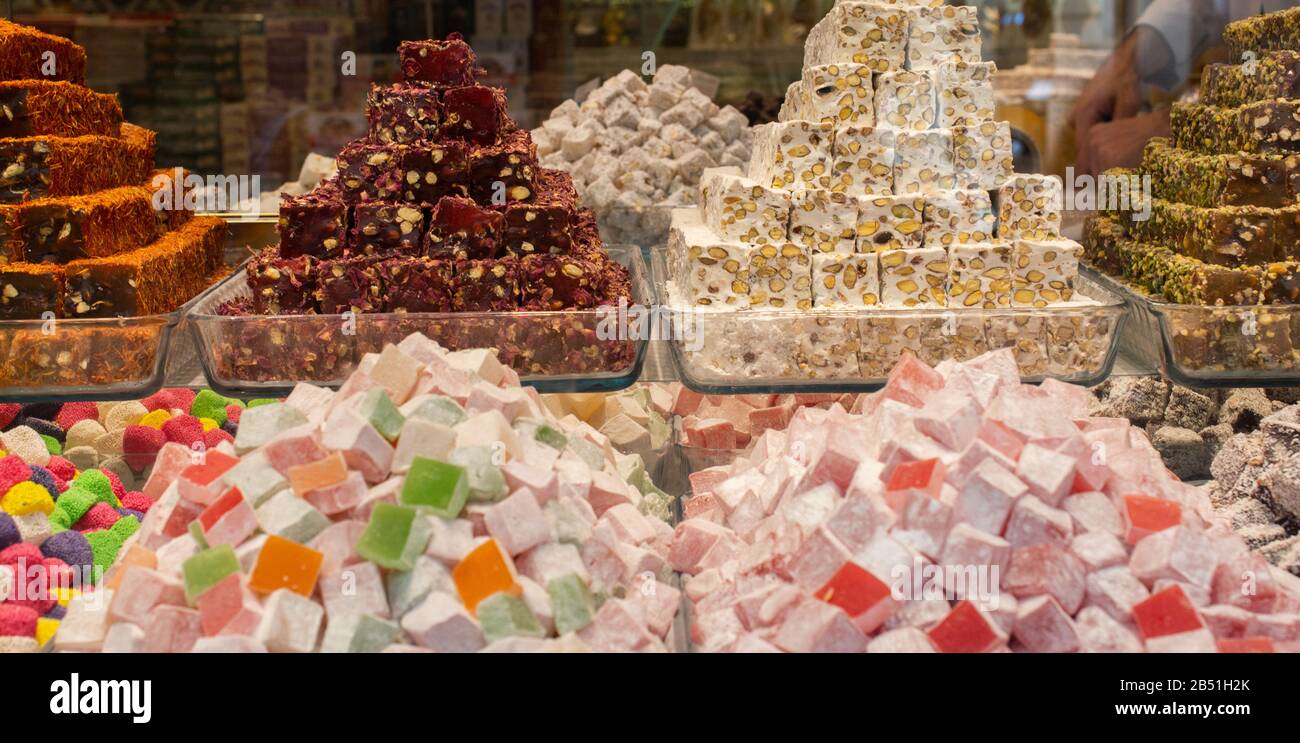 Load of traditional turkish delight lokum sugar coated soft candy Stock ...