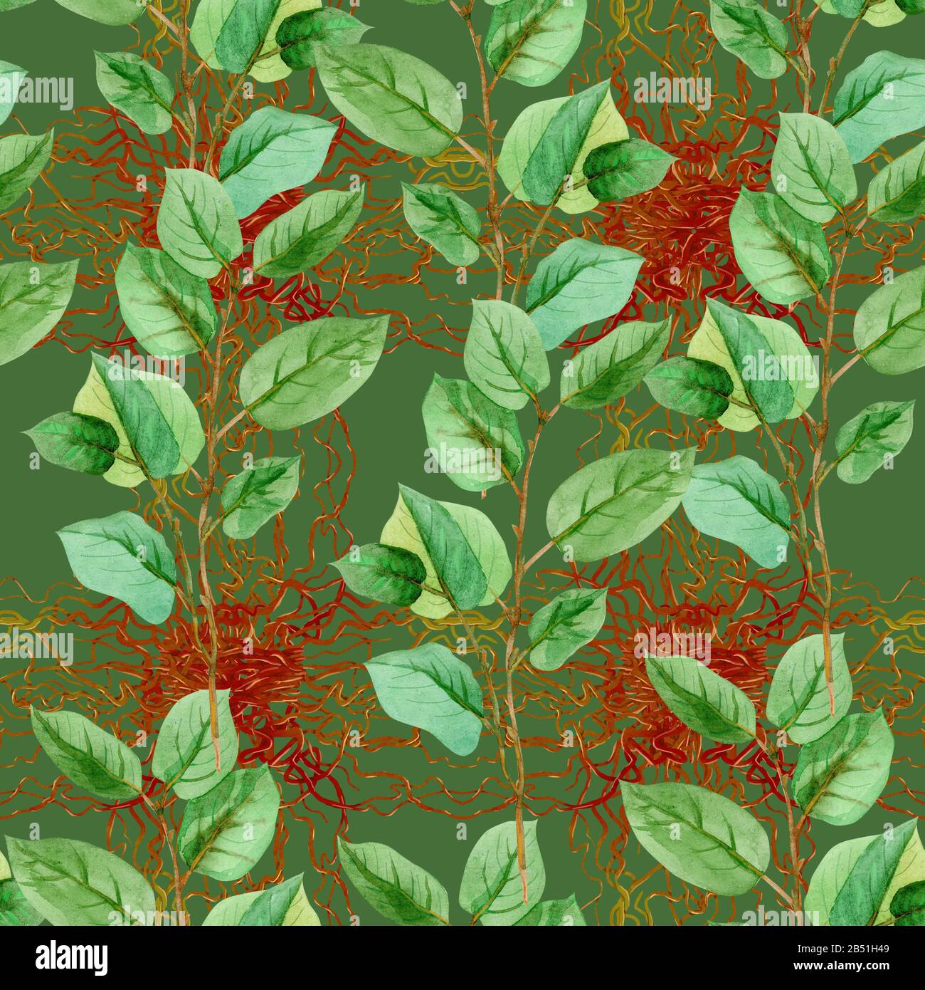 Floral leaves seamless pattern green color on a green background Stock ...
