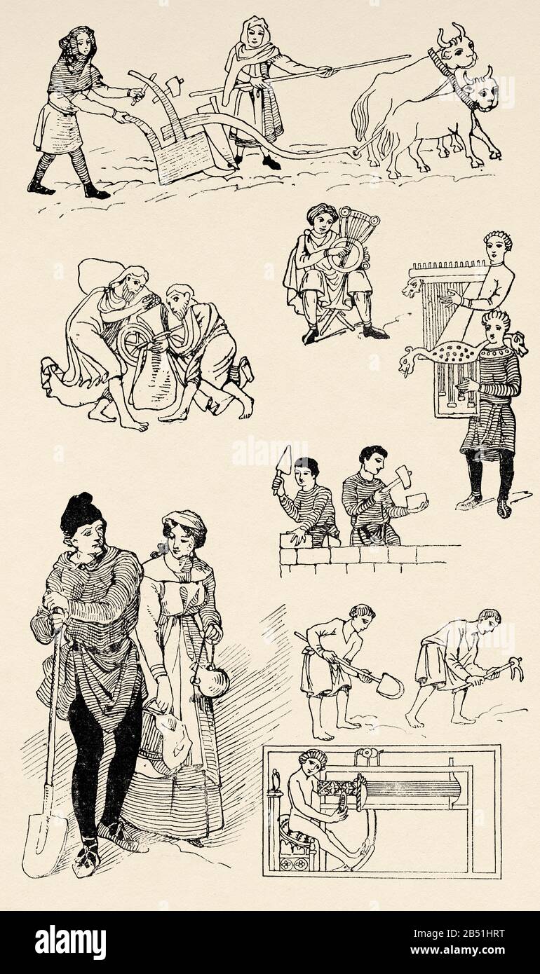 Middle Ages. Occupations and professions. Field farmer, Ministriles ...