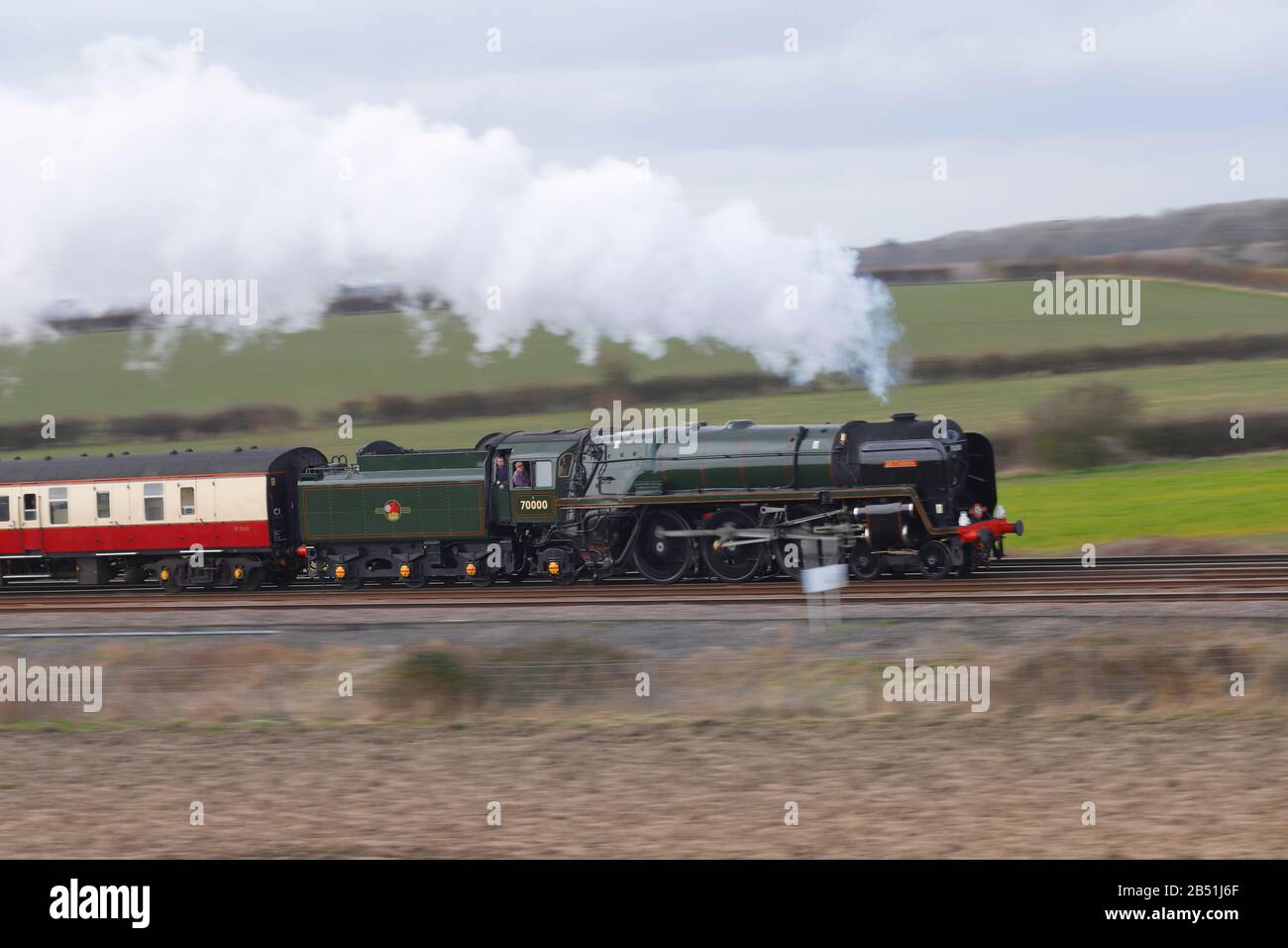 Steam Train Britannia 70000 passing through Colton Junction near York ...