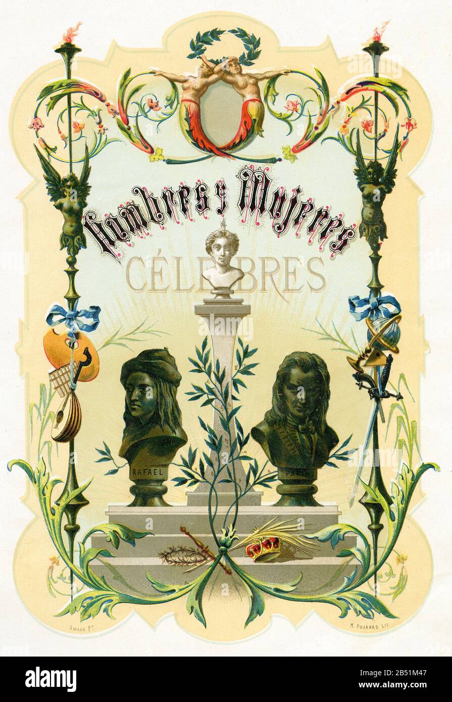 Old color lithography portrait. Famous men and women of world history ...