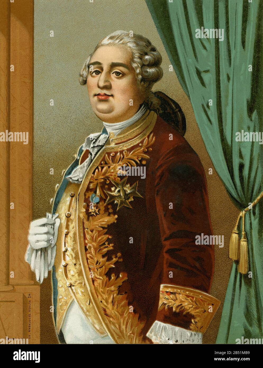 Old color lithography portrait. Louis XVI of France (Versailles 1754 ...
