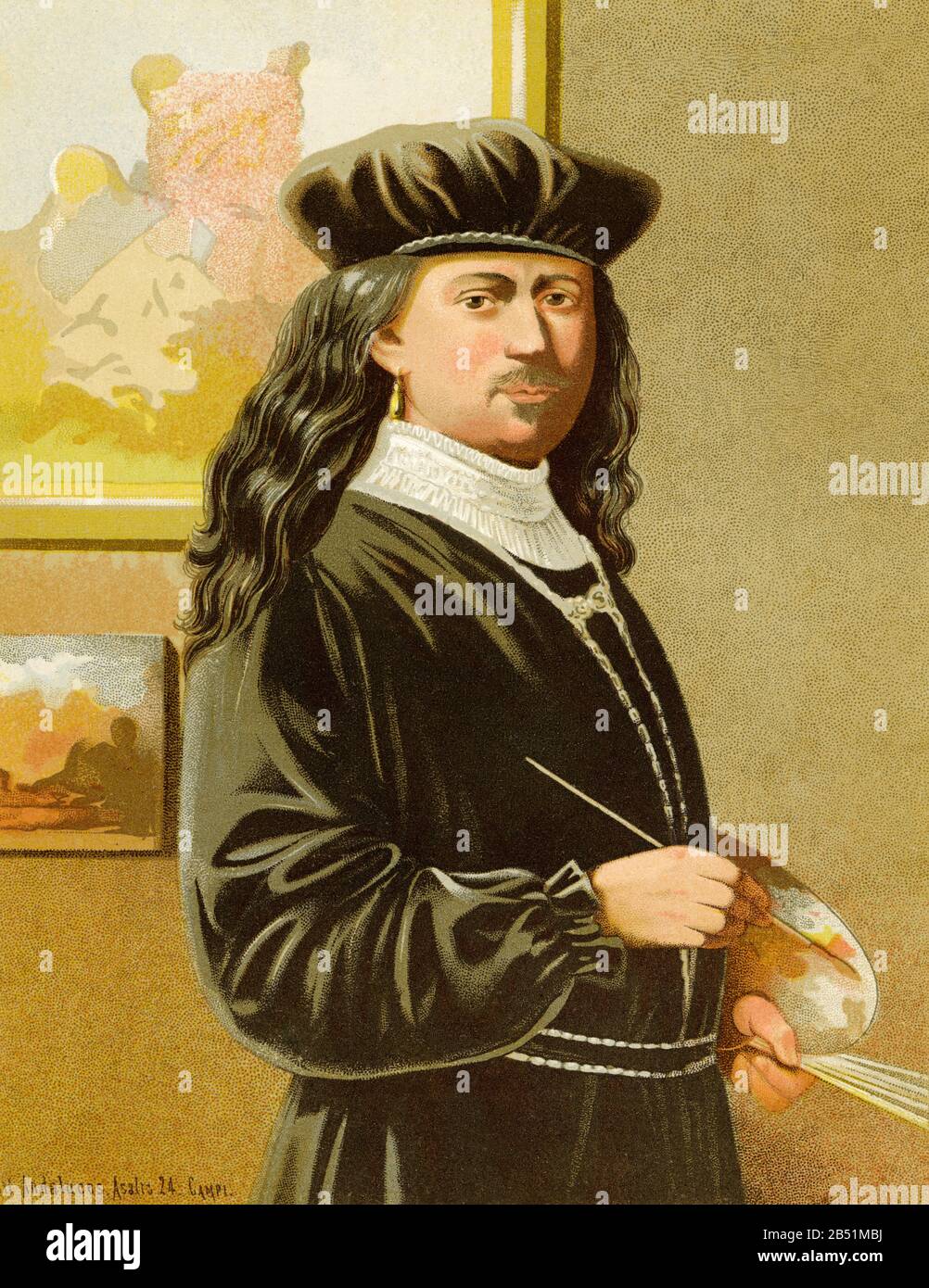 Old color lithography portrait. Rembrandt Harmenszoon van Rijn (Leiden ...
