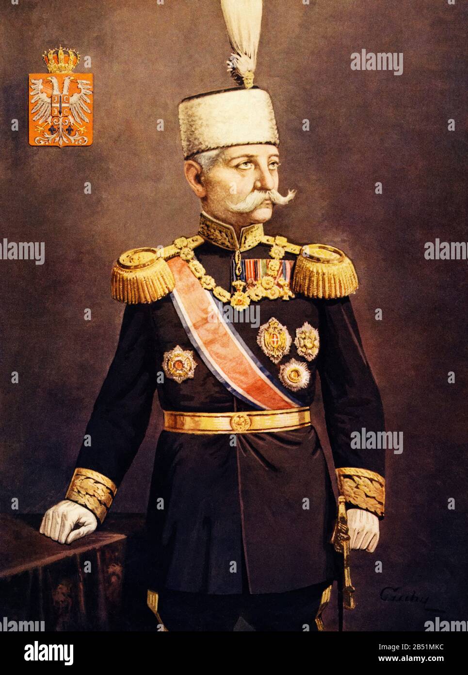 Color portrait of Peter I king of Serbia. Pedro I Karadjordjevic. Petar ...