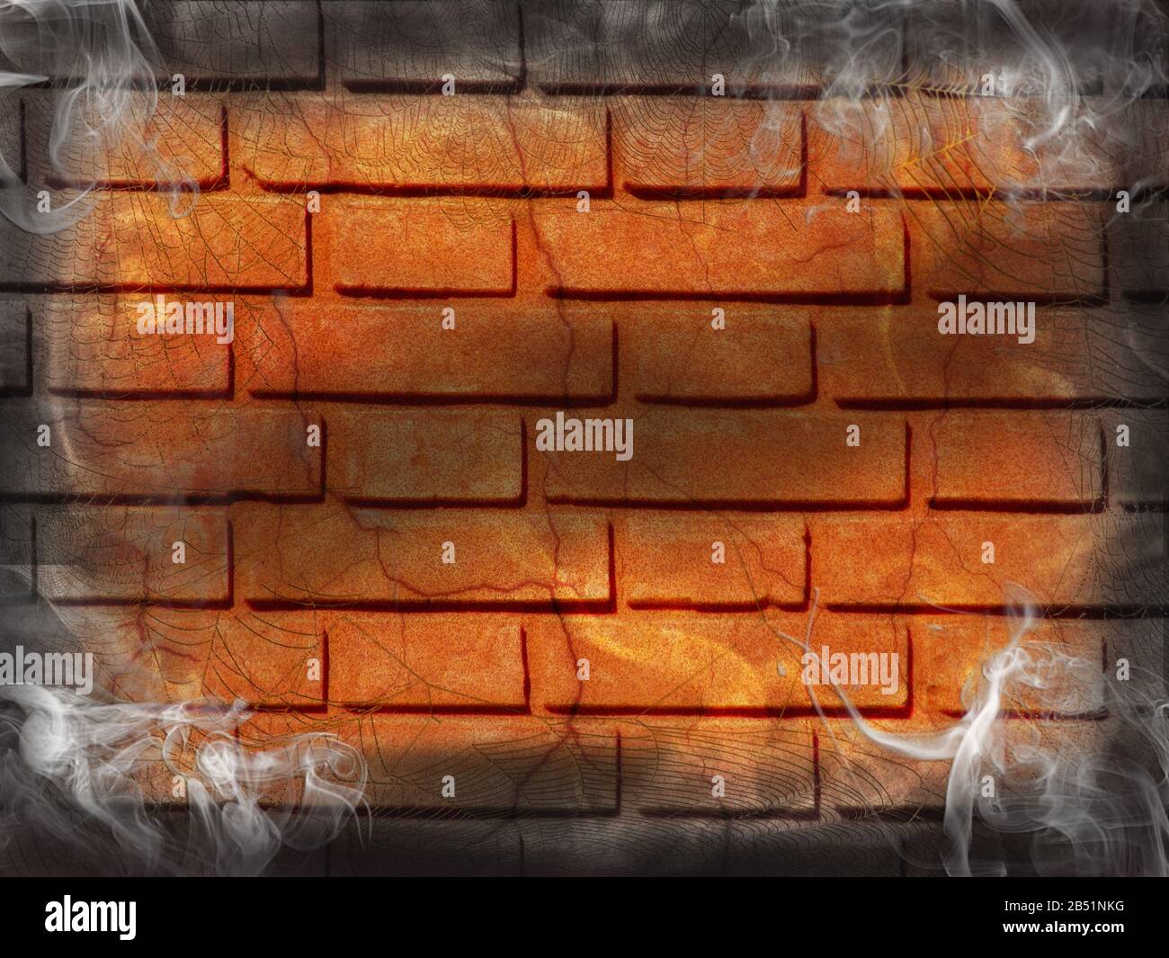 Halloween brick background, template wall with cobwebs and smoke Stock ...